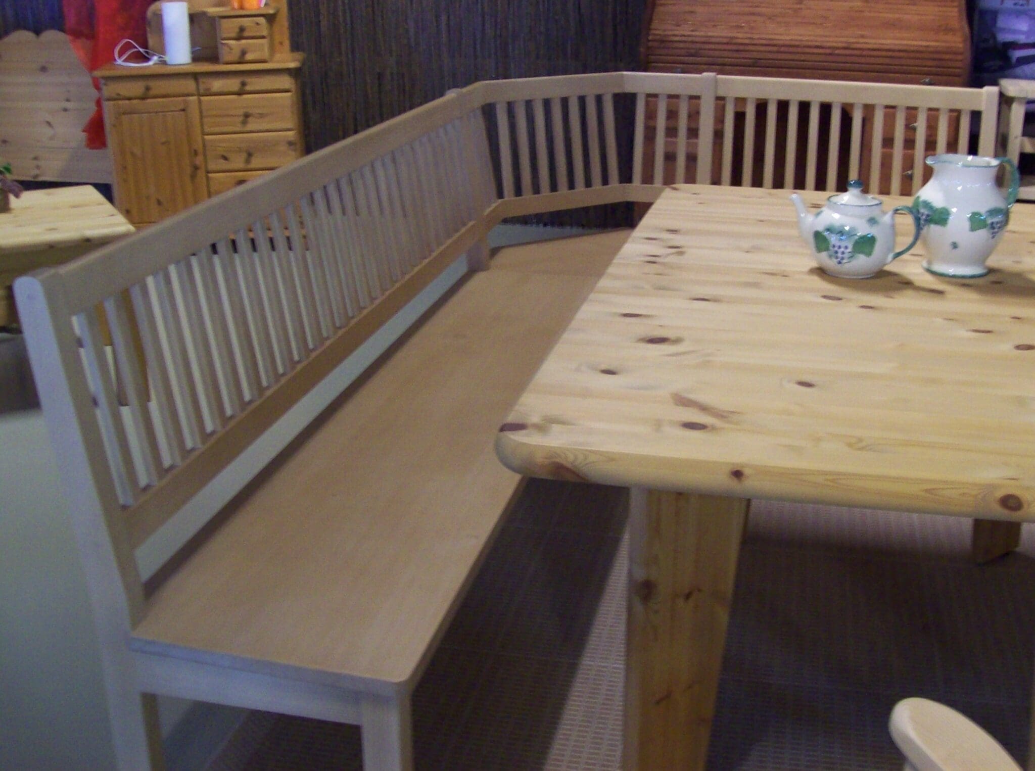 vuren en eiken houten bank hoekbank met spijlen op maat