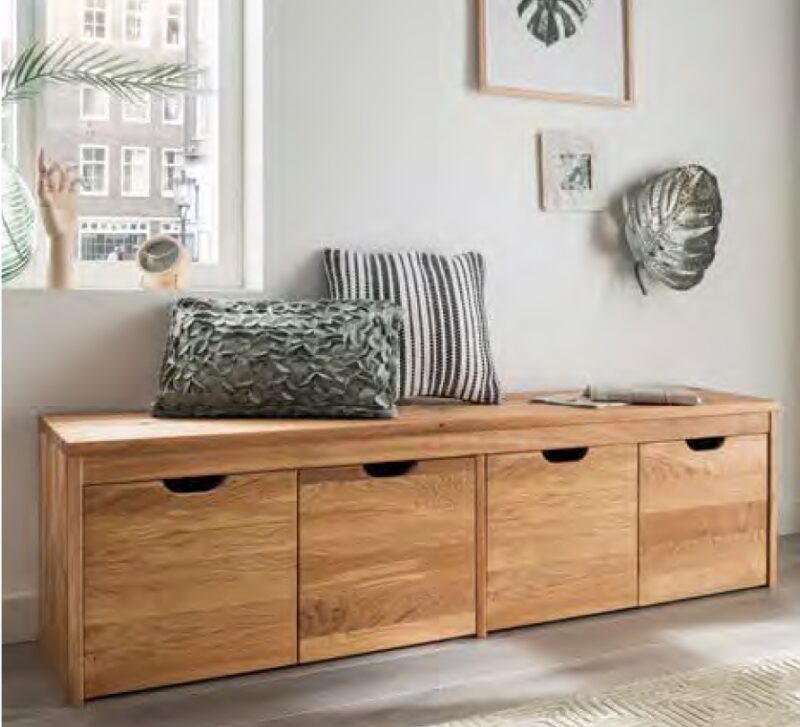 eiken houten garderobe bank met rol laden